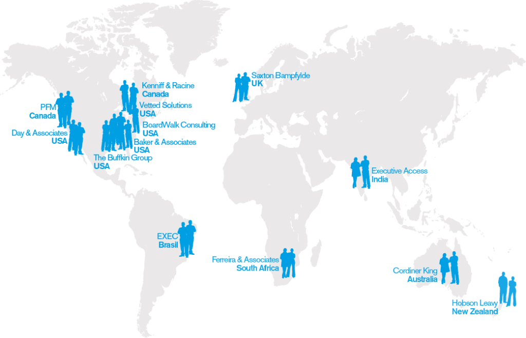 Partner world Map 2015_BLUE WITH NAMES - Hobson Leavy Executive Search